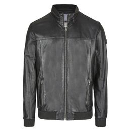 Blouson Bugatti "BUFABIANO", Herren, Gr. 48, schwarz, Obermaterial: 100% Lammleder LEL. Futter: 100% Baumwolle CO., regular fit, Rundhals, Jacken Blouson, mit Riegeln und Steppungen
