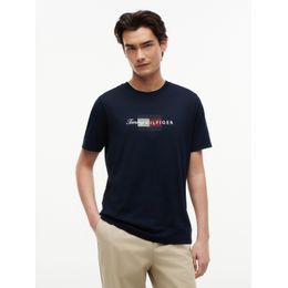 T-Shirt Tommy Hilfiger "SCRIPT FLAG REGULAR TEE", Jungen, Gr. XXL, desert sky, Single Jersey, Obermaterial: 100% Baumwolle, regular fit normal, Rundhals, Shirts T-Shirt, aus Jersey mit Flag-Grafik