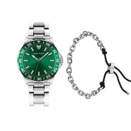 Quarzuhr MARC LAUDER "SMC3-1", gr&uuml;n (silber), Armbanduhren, Herren, Quarzuhr