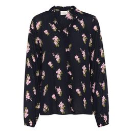 Langarmbluse Kaffe "Bluse langarm KAellen", Damen, Gr. 34, blau (midnight, pink flower print), Obermaterial: 100% Viskose LENZING ECOVERO CV LenzEcov., Blusen