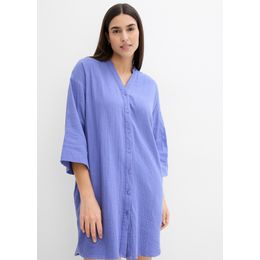 Blusenkleid bonprix, Damen, Gr. 50, N-Gr, lilablau, Obermaterial: 100% Baumwolle, loose fit, Kleider Blusenkleid, aus Baumwoll-Musselin, lockerer Schnitt, leichtes Material