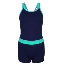 Badeanzug AQUARTI "Body M&auml;dchen Badeanzug mit Bein Racerback", Kinder, Gr. 134, N-Gr, gr&uuml;n (dunkelblau, gr&uuml;n), Obermaterial: 80% Polyamid PA. 20% Elasthan EL., Badeanz&uuml;ge Badeanzug