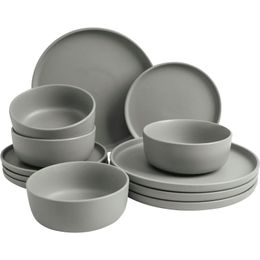 Tafelservice "Geschirr-Set, Service Belli", grau (graugr&uuml;n), 12 Stk., Steingut, LeGer Home by Lena Gercke, Geschirr-Sets, Tafelservice, Teller Set, runde Form, Scandi Style, 12 Teile, f&uuml;r 4 Personen