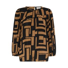 Langarmbluse Kaffe "Langarm-Bluse KAlorina", Damen, Gr. 34, schwarz (schwarz, toasted coconut graphic), Obermaterial: 100% Viskose LENZING ECOVERO CV LenzEcov., Blusen