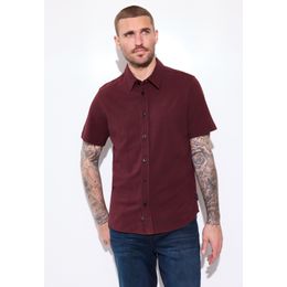Kurzarmhemd Street One MEN, Herren, Gr. L (42), US-Gr&ouml;&szlig;en, burnt crimson rot, Web, 100% Baumwolle, unifarben, regular fit normal, V-Ausschnitt, abgesteppt, Hemden, aus reiner Baumwolle
