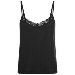 Pyjamaoberteil Lascana, Damen, Gr. 48/50, blau (schwarz), Single Jersey, Obermaterial: 100% Viskose, unifarben, h&uuml;ftlang, tiefer V-Ausschnitt, Shirts, mit Spitze am V-Ausschnitt