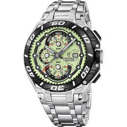 Chronograph Festina "Chrono Bike", silberfarben, hellgr&uuml;n, schwarz, Armbanduhren, Herren, Chronograph, Quarzuhr, Armbanduhr, Herrenuhr, Edelstahlarmband, analog, Tag