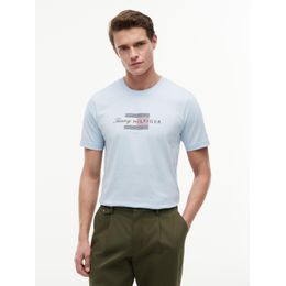 Tommy Hilfiger Herren T-Shirt "SCRIPT FLAG REGULAR TEE"breezy blau, Gr. XL, Single Jersey, Obermaterial: 100% Baumwolle, Shirts, aus Jersey mit
