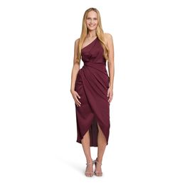 Abendkleid Vera Mont "Damen mit Raffung", Damen, Gr. 38, Normalgr&ouml;&szlig;en, rot (deep dahlia), Satin, Obermaterial: 100% Polyester. Futter: 95% Polyester, 5% Elasthan, figurbetont lang, asymmetrischer Ausschnitt, Kleider Abendkleid, Material