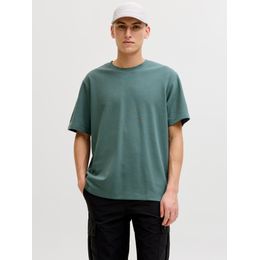 Jack & Jones T-Shirt JACK & JONES "JCOFUSION BADGE TEE SS CREW NECK", Jungen, Gr. L, north atlantic, Jersey, Obermaterial: 58% Polyester, 42% Baumwolle, unifarben, relaxed fit normal, Rundhals, Shirts T-Shirt