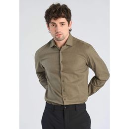 Businesshemd LINDBERGH "Business-Casual-Hemd Modern Fit", Herren, Gr. M, Normalgr&ouml;&szlig;en, braun (olive mel), Obermaterial: 100% Baumwolle, Hemden