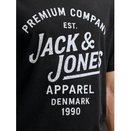 Jack & Jones PlusSize T-Shirt "JPRBLUZANE SS TEE FST PLS", Jungen, Gr. 5XL, schwarz, Jersey, Obermaterial: 100% Baumwolle, JACK & JONES PLUSSIZE, bedruckt, regular fit normal, Rundhals, gerader Abschluss, Shirts T-Shirt, mit Logo Schriftzug