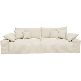 Big-Sofa Collection AB, cream, B:302cm T:122cm, 100% Polyester, Sofas, Big-Sofa, Mega-Sofa wahlweise in Cord oder Boucl&eacute;, mit Federkern & 6 Zierkissen