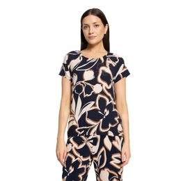 Kurzarmshirt Betty Barclay "Damen mit Gummizug", Damen, Gr. 36, bunt (dunkelblau, braun), Jersey, Obermaterial: 95% Viskose, 5% Elasthan, Basic, figurumspielend normal, Rundhals, Shirts