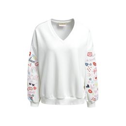 Smith & Soul Sweatshirt SMITH & SOUL, Damen, Gr. S, sanftes wei&szlig;, Sweatware, Obermaterial: 70% Baumwolle, 20% Modal, 10% Polyester, bestickt, unifarben, oversize h&uuml;ftbedeckend, V-Ausschnitt, angesetztes B&uuml;ndchen, Sweatshirts Sweatshirt, mit V-Ausschnitt, Oversize, bestickt