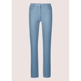 Madeleine Mode Regular-fit-Jeans MADELEINE "Denimhose Schmale Jeans im Five-Pocket-Style", Damen, Gr. 34, N + K Gr, blau (rauchblau), Obermaterial: 95% Baumwolle CO. 5% Elasthan EL., Modern, Jeans, Mit "M"-Stickerei auf der Ges&auml;&szlig;tasche
