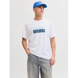 Jack & Jones Kurzarmshirt JACK & JONES "JCOFUSION DOTS PRINT TEE SS CREW SN", Jungen, Gr. M, hellwei&szlig; detail:with persimmon, Jersey, Obermaterial: 100% Baumwolle, bedruckt, regular fit normal, Rundhals, Shirts, Baumwolle, regular fit
