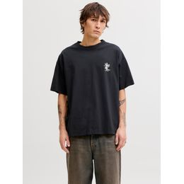 Jack & Jones Kurzarmshirt JACK & JONES "JORMAINE BACK TEE SS CREW NECK SN", Jungen, Gr. L, schwarz, Jersey, Obermaterial: 100% Baumwolle, bedruckt, relaxed fit normal, Rundhals, Shirts, Baumwolle, relaxed fit