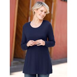 Longshirt Classic Basics "Longshirt", Damen, Gr. 38, blau (marine), 95% Viskose, 5% Elasthan, unifarben, Rundhals, Shirts Longshirt