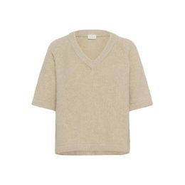 Strickpullover Kaffe "Strickpullover KAemilie", Damen, Gr. L, beige (feather gray melange), Obermaterial: 64% Polyester PES. 18% Polyacryl PAN. 10% Wolle mw. 5% Alpaka WP. 3% Elasthan EL., Pullover Strickpullover