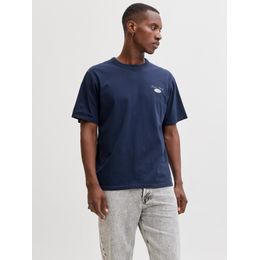 Jack & Jones Rundhalsshirt JACK & JONES "JJEDOVER GRAPHIC TEE SS CREW NECK SN", Jungen, Gr. M, navy blazer, Jersey, Obermaterial: 100% Baumwolle, bedruckt, relaxed fit normal, Rundhals, Shirts Rundhalsshirt, Baumwolle, relaxed fit