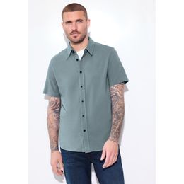 Kurzarmhemd Street One MEN, Herren, Gr. L (42), US-Gr&ouml;&szlig;en, lake blau, Web, 100% Baumwolle, unifarben, regular fit normal, V-Ausschnitt, abgesteppt, Hemden, aus reiner Baumwolle