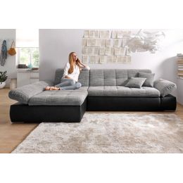 Ecksofa DOMO collection "MORIC 300x172 cm, XXL-Sofa mit viel Platz, L-Form, auch in Cord", wei&szlig;, grau, B:300cm H:80cm T:172cm, Kunstleder SOFTLUX / Struktur (90% Polyester/ 10% Polyacryl);Microfaser PRIMABELLE (100% Polyester)/ Struktur (90% Polyester/ 10% Polyacryl), Sofas, Ecksofa, wahlweise mit Bettfunktion und Armteilverstellung. Schwarz-wei&szlig;-grau