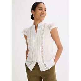 Blusentop bonprix, Damen, Gr. 42, wollwei&szlig;, Obermaterial: 100% Baumwolle, bequem, Blusen Blusentop, lockere Passform, aus Baumwolle, mit Kurzarm-Design