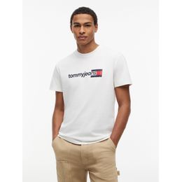 T-Shirt Tommy Jeans "TJM REGULAR ENTRY DNA", Jungen, Gr. S, ecru, Single Jersey, Obermaterial: 100% Baumwolle, regular fit normal, Rundhals, Shirts T-Shirt