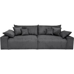Big-Sofa Collection AB, anthrazit, B:302cm T:122cm, 100% Polyester, Sofas, Big-Sofa, Mega-Sofa wahlweise in Cord oder Boucl&eacute;, mit Federkern & 6 Zierkissen