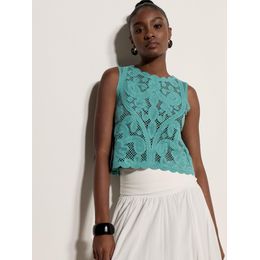 Klassische Bluse Apricot "Bluse", Damen, Gr. XL (42), blau, Strick, Obermaterial: 62% Baumwolle CO. 38% Polyacryl PAN., Blusen Bluse, H&auml;kelverzierung