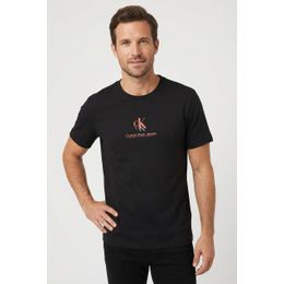 T-Shirt Calvin Klein Jeans, Jungen, Gr. L, schwarz, Jersey, Obermaterial: 100% Baumwolle, unifarben, klassisch normal, Rundhals, abgesteppte Kante, Shirts T-Shirt, Rundhalsausschnitt, Regular Fit, 2-farbiger Logoschriftzug