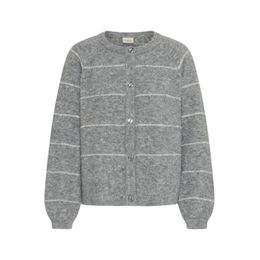 Strickjacke Fransa "Strickjacke FRKENDRA", Damen, Gr. M, grau (asphalt melange mix), Obermaterial: 53% Polyester PES. 39% Polyacryl PAN. 5% Wolle mw. 3% Elasthan EL., Strickjacken Strickjacke