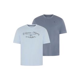 Rundhalsshirt MAN'S WORLD PLUS "auch in Grosse Gr&ouml;&szlig;en bis Gr. 7XL &Auml;rmel-Fit", Jungen, Gr. L (52/54), hellblau, grau, Single Jersey, Obermaterial: 100% Baumwolle, bedruckt, regular fit normal, Rundhals, Rippb&uuml;ndchen, Shirts Rundhalsshirt, Regular Fit, Kurzarm, mit Rundhalsausschnitt, bedruckt