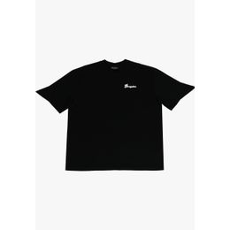T-Shirt DROPSIZE "Dropsize HEAVY OVERSIZED HUSTLE HARD T-SHIRT", Jungen, Gr. L, schwarz, 100% Baumwolle, bedruckt, oversize, Rundhals, Shirts T-Shirt