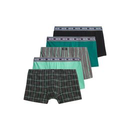 H.I.S. Boxer H.I.S "Boxershorts f&uuml;r Jungen", Jungen, Gr. 134/140, 5 Stk., mint, petrol, schwarz, kariert, gestreift, Jersey, Obermaterial: 95% Baumwolle, 5% Elasthan, unifarben, k&ouml;rpernah, Unterhosen, in unterschiedlichen Designs