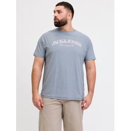 Jack & Jones PlusSize T-Shirt "JORCASSIS BRANDING TEE SS CREW NECK PLS", Jungen, Gr. 4XL, tradewinds, Jersey, Obermaterial: 100% Baumwolle, JACK & JONES PLUSSIZE, bedruckt, regular fit normal, Rundhals, Shirts T-Shirt, mit Logo Schriftzug