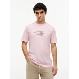T-Shirt Tommy Hilfiger "SCRIPT FLAG REGULAR TEE", Jungen, Gr. L, pink, Single Jersey, Obermaterial: 100% Baumwolle, regular fit normal, Rundhals, Shirts T-Shirt, aus Jersey mit Flag-Grafik