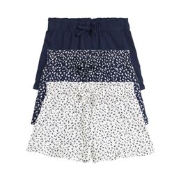 Shorts bonprix, M&auml;dchen, Gr. 116/122, N-Gr, blau (dunkelblau, wollwei&szlig;, dunkelblau bedruckt), Obermaterial: 100% Baumwolle, Hosen Shorts, im 3er Pack, aus Baumwolle, in verschiedenen Gr&ouml;&szlig;en