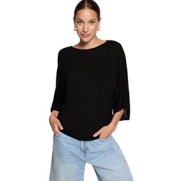 Kurzarmshirt Zero "Damen mit Fledermaus&auml;rmeln", Damen, Gr. L, schwarz (schwarz beauty), Strick, Obermaterial: 55% Modal, 45% Polyacryl, loose fit normal, U-Boot-Ausschnitt, Shirts, Plain/ ohne Details