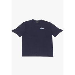 T-Shirt DROPSIZE "Dropsize HEAVY OVERSIZED HUSTLE HARD T-SHIRT", Jungen, Gr. S, blau (navy), 100% Baumwolle, bedruckt, oversize, Rundhals, Shirts T-Shirt