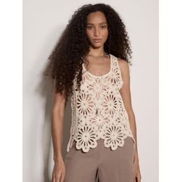 Stricktop Apricot "Top" Gr. 40, beige (stein), Tops, Damen, L (40), Strick, Obermaterial: 95% Baumwolle CO. 5% Nylon NY., Stricktop, H&auml;kelverzierungen