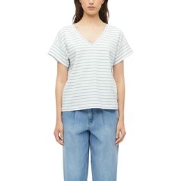Kurzarmshirt s.Oliver, Damen, Gr. 40, wei&szlig; (coastal blau stripe), Jersey, Obermaterial: 100% Baumwolle, gestreift, normal h&uuml;ftlang, V-Ausschnitt, abgesteppte Kante, Shirts, Sommershirt in Streifen-Optik