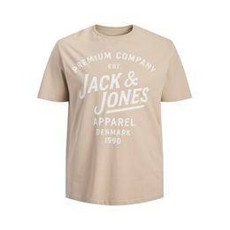 Jack & Jones PlusSize T-Shirt "JPRBLUZANE SS TEE FST PLS", Jungen, Gr. 6XL, humus, Jersey, Obermaterial: 100% Baumwolle, JACK & JONES PLUSSIZE, bedruckt, regular fit normal, Rundhals, gerader Abschluss, Shirts T-Shirt, mit Logo Schriftzug