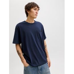 Jack & Jones Kurzarmshirt JACK & JONES "JJEDOVER SLUB TEE SS NOOS", Jungen, Gr. M, navy blazer, Jersey, Obermaterial: 95% Baumwolle, 5% Elasthan, unifarben, relaxed fit normal, Rundhals, Shirts, Baumwollmischung, relaxed fit