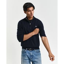 Troyer Gant "CLASSIC COTTON HALF ZIP", Herren, Gr. XL, blau (evening blau), Strick, Obermaterial: 100% Baumwolle, Rippb&uuml;ndchen, Pullover Troyer, mit gerippten Details