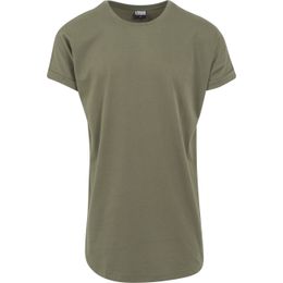 T-Shirt Urban Classics "Urban Classics Herren Long Shaped Turnup Tee", Jungen, Gr. M, olive, 100% Baumwolle, unifarben, loose fit, Rundhals, Shirts T-Shirt