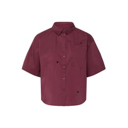 Kurzarmhemd Ichi "Kurzarm-Bluse IHLELAYA", Damen, Gr. 34, N-Gr, rot (vineyard wine), Obermaterial: 68% Baumwolle CO. 29% Polyester PES. 3% Elasthan EL., Hemden