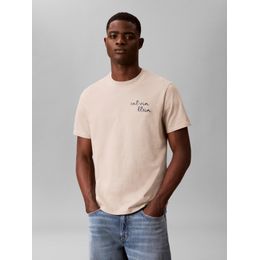 T-Shirt Calvin Klein Jeans "LINES SEASONAL", Jungen, Gr. L, plaza taupe, Web, Obermaterial: 100% Baumwolle, unifarben, regular fit normal, Rundhals, eingesetzt abgesteppte Kante, Shirts T-Shirt, Regular fit mit Print