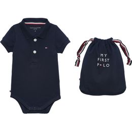 Kurzarmbody Tommy Hilfiger "POLO BODY GIFTPACK", Jungen, Gr. 56, N-Gr, schwarz night navy, Piqu&eacute;, Obermaterial: 96% Baumwolle, 4% Elasthan, unifarben, regular fit normal, angesetztes B&uuml;ndchen, Bodys, f&uuml;r Babys, mit Geschenkbeutel